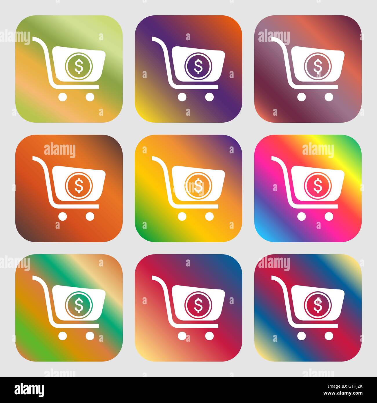 shopping cart icon . Nine buttons with bright gradients for beautiful ...