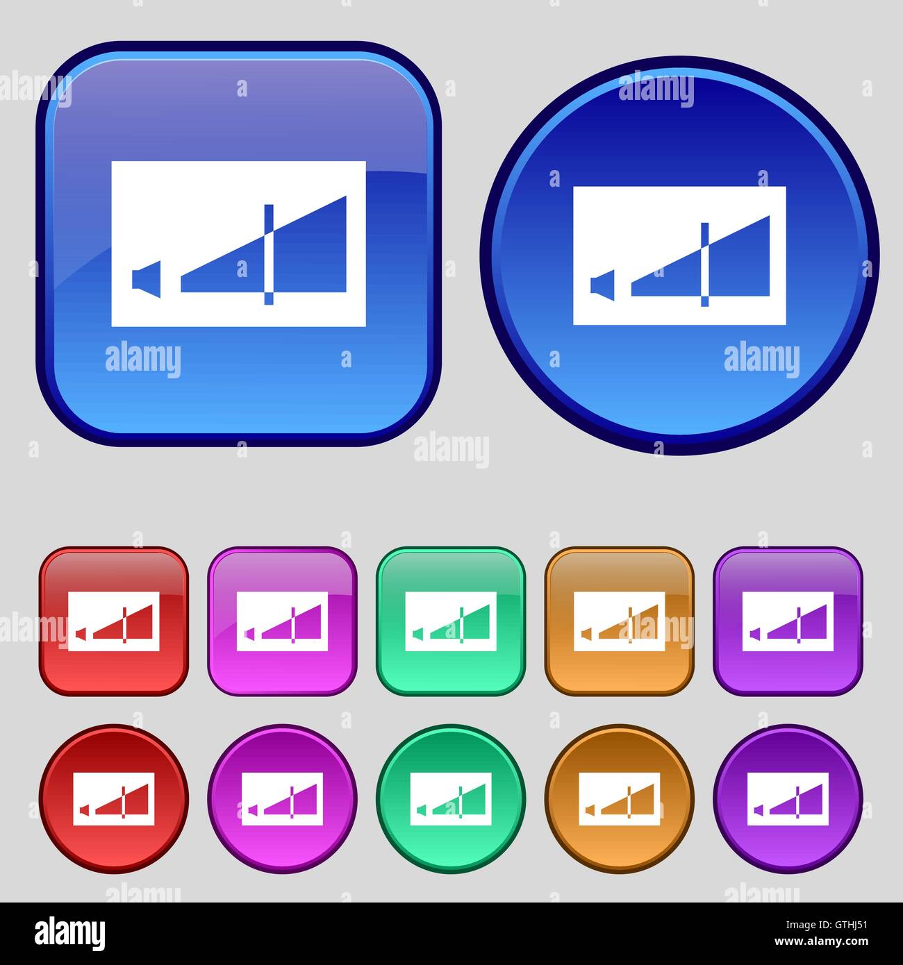 Volume adjustment icon sign. A set of twelve vintage buttons for your ...