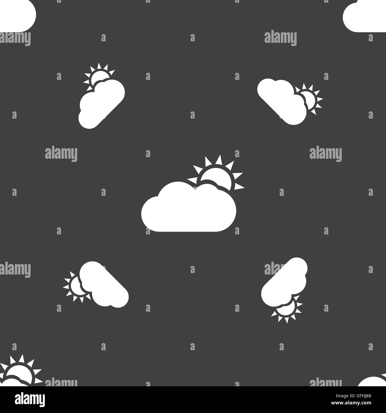 Partly Cloudy icon sign. Seamless pattern on a gray background. Vector ...