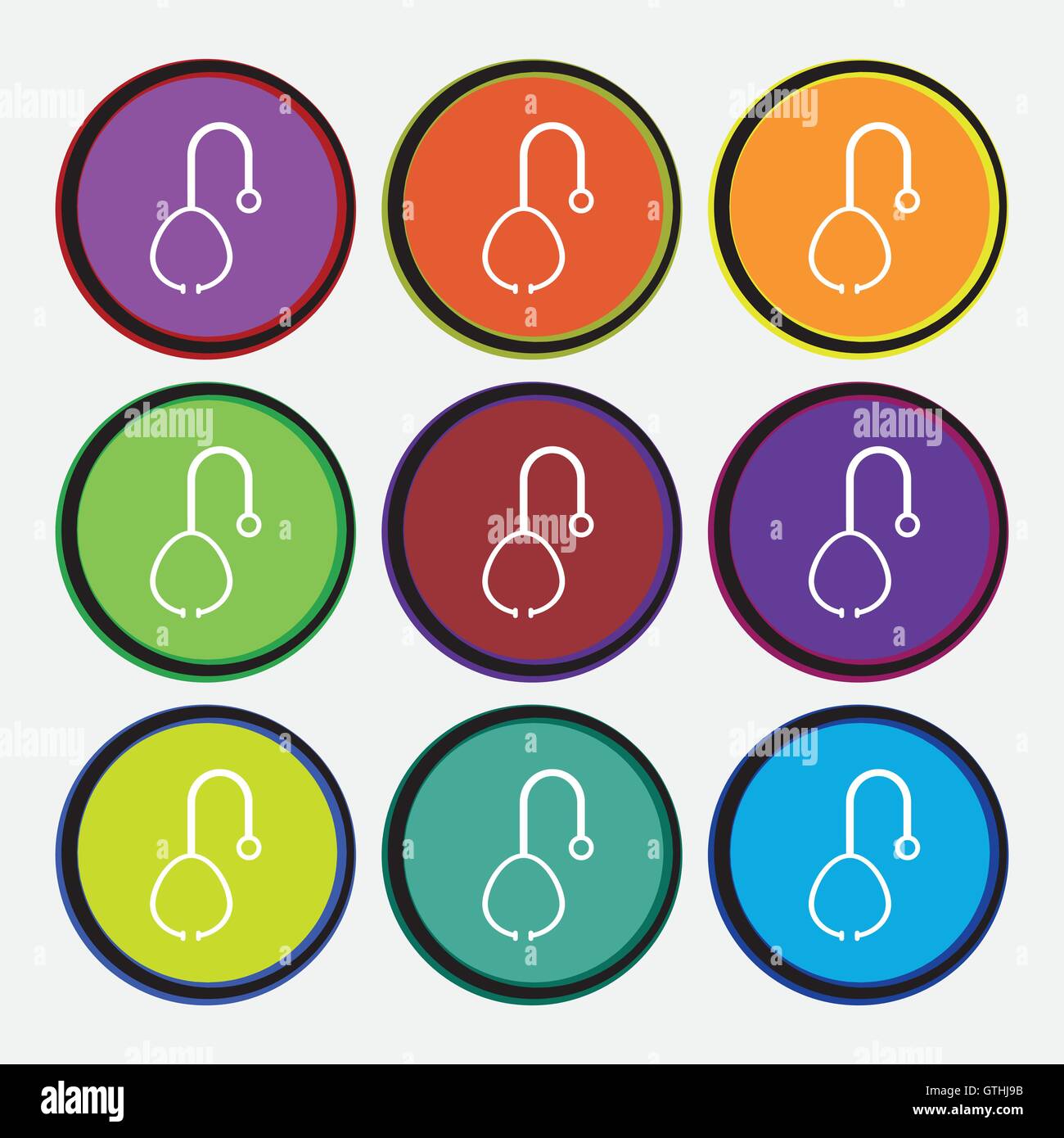Stethoscope Icon sign. Nine multi colored round buttons. Vector Stock ...