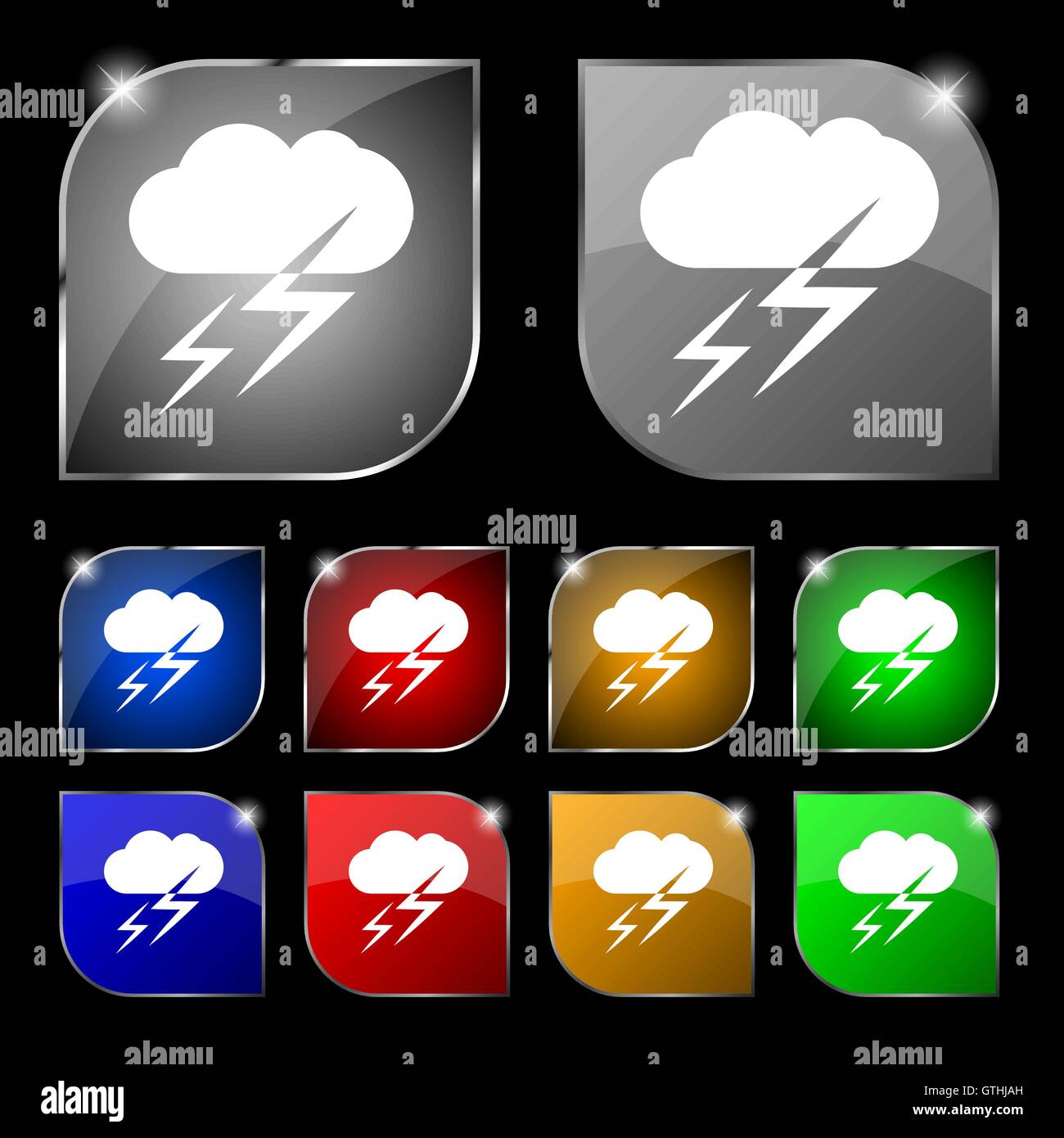Weather icon sign. Set of ten colorful buttons with glare. Vector Stock ...