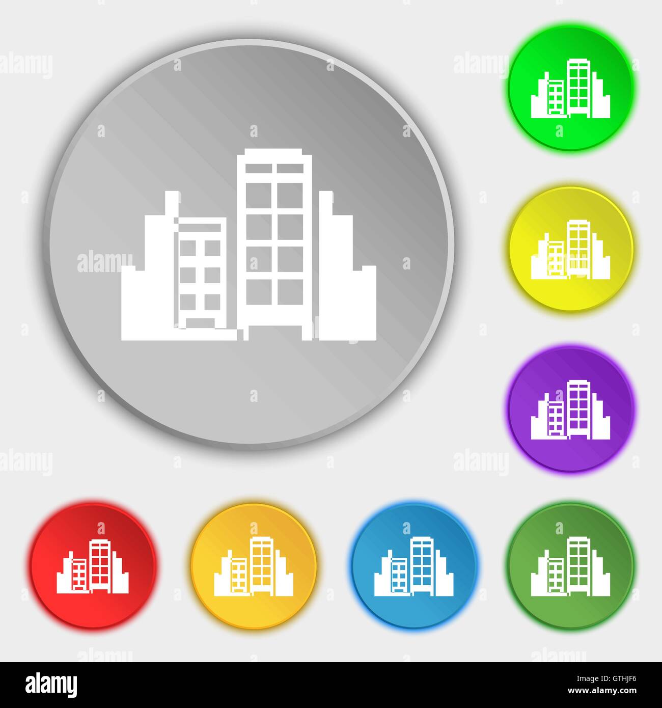 Buildings icon sign. Symbol on eight flat buttons. Vector Stock Vector ...