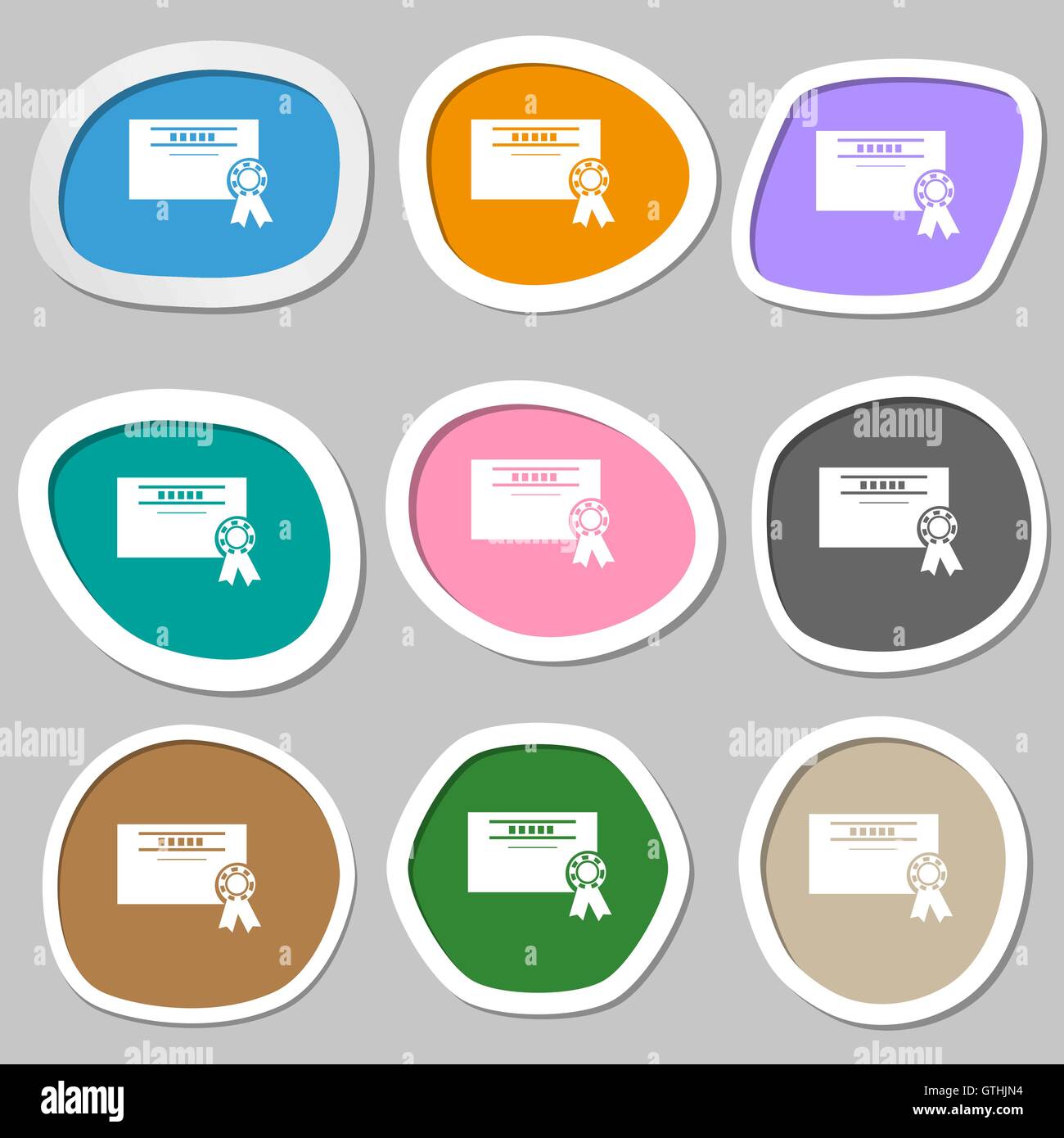 certificate icon symbols. Multicolored paper stickers. Vector Stock ...