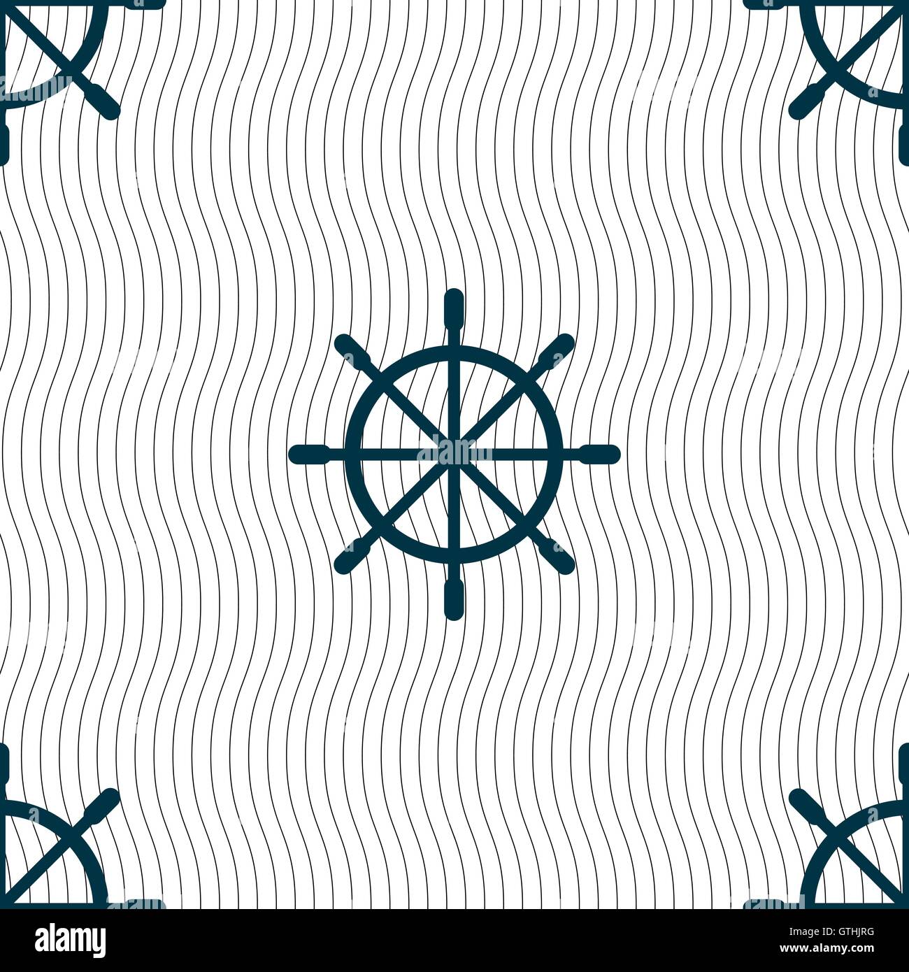 ship steering wheel icon sign. Seamless pattern with geometric texture ...
