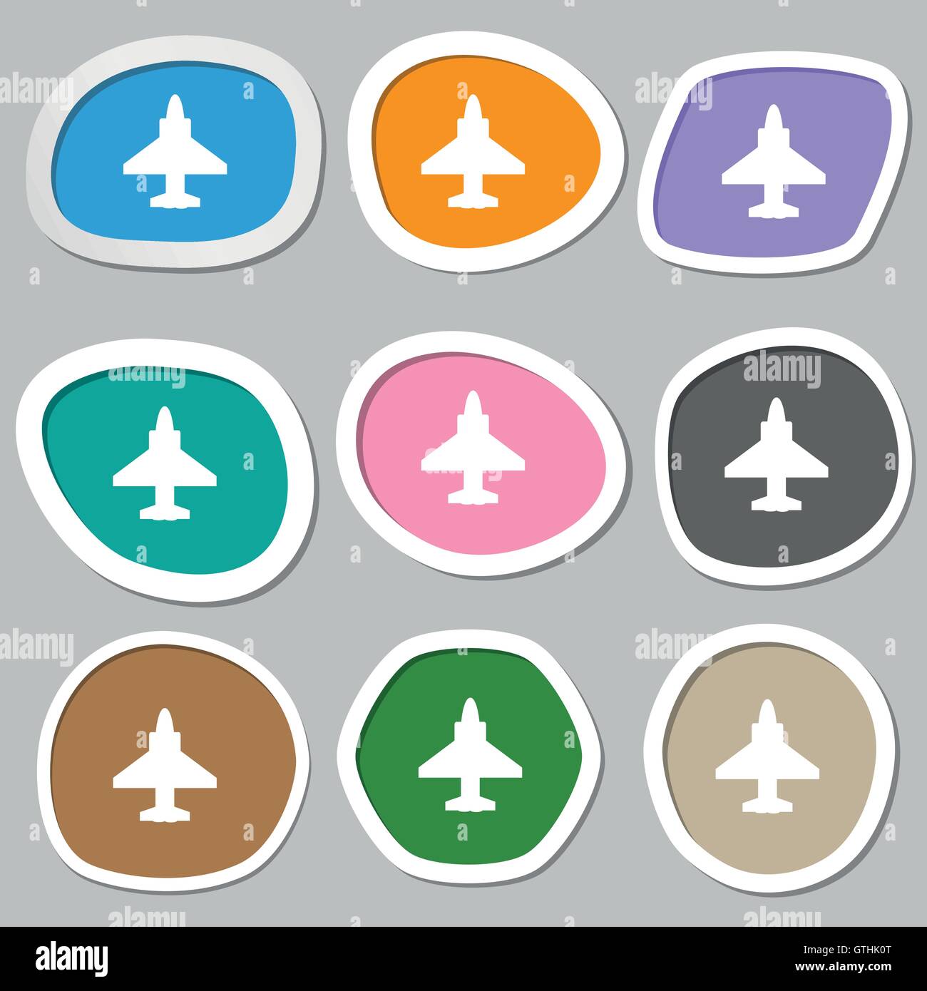 Aircraft or Airplane Icon symbols. Multicolored paper stickers. Vector ...