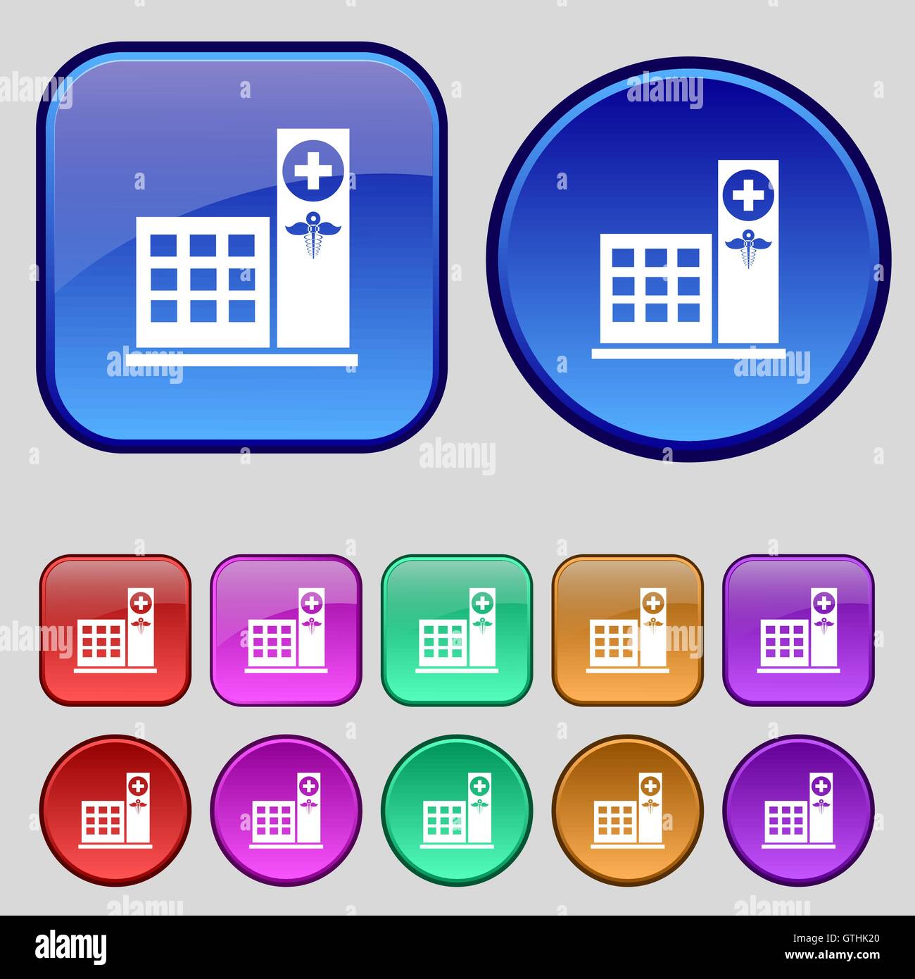 Hospital icon sign. A set of twelve vintage buttons for your design ...