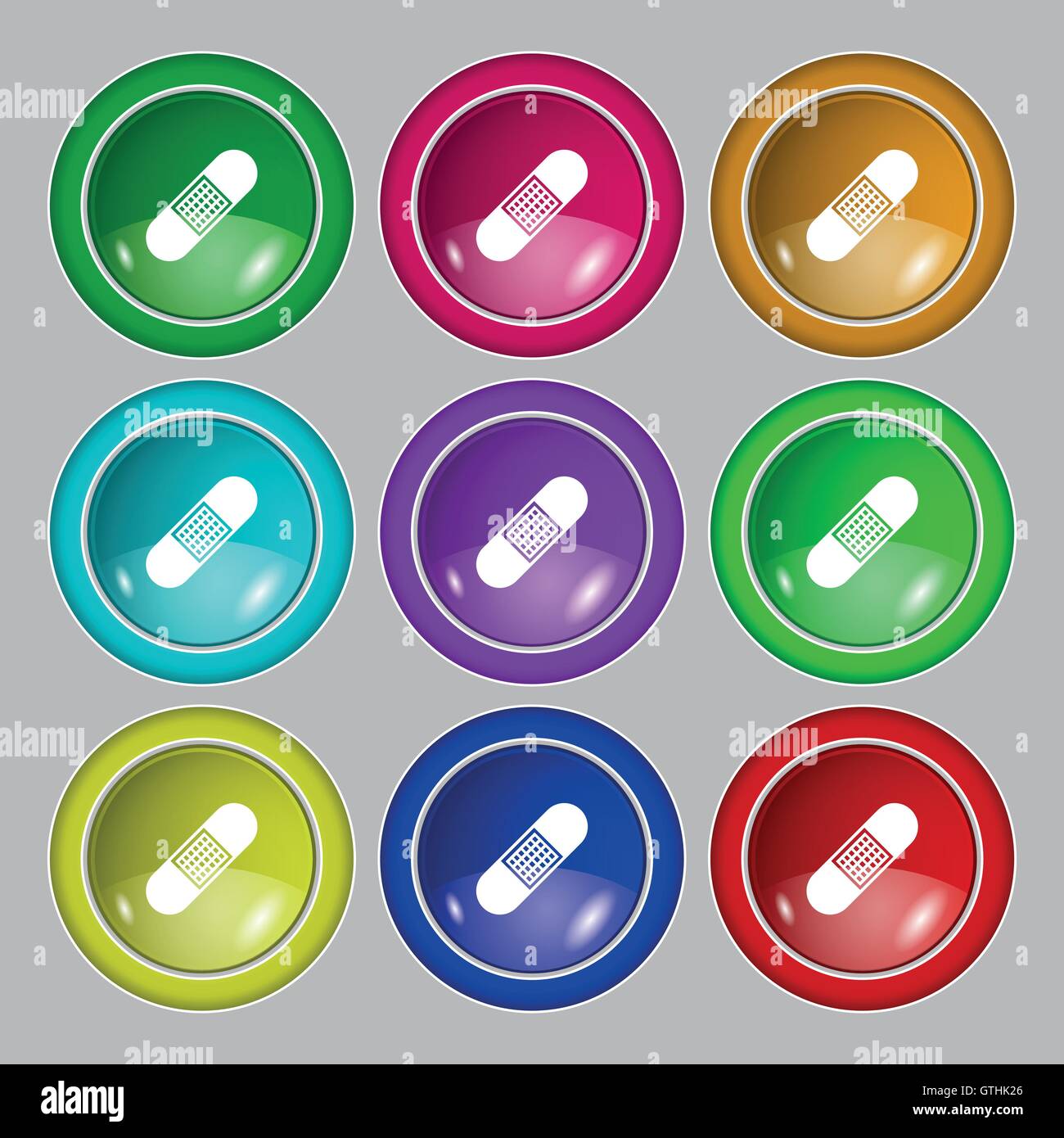 Band Aid Icon sign. symbol on nine round colourful buttons. Vector ...