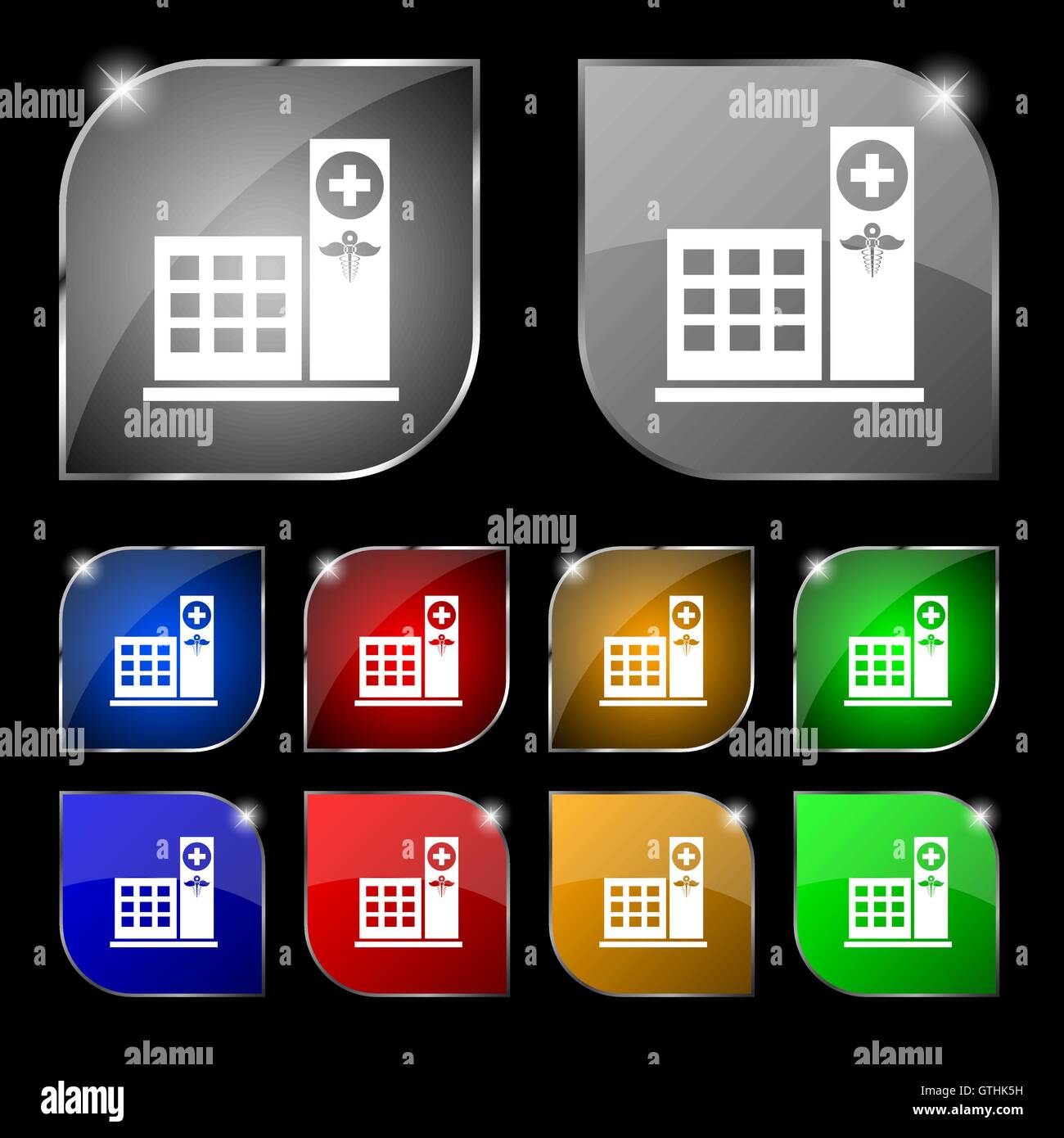 Hospital icon sign. Set of ten colorful buttons with glare. Vector ...