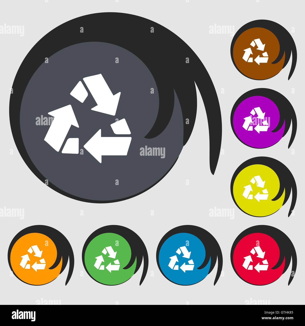Recycle icon sign. Symbols on eight colored buttons. Vector Stock ...