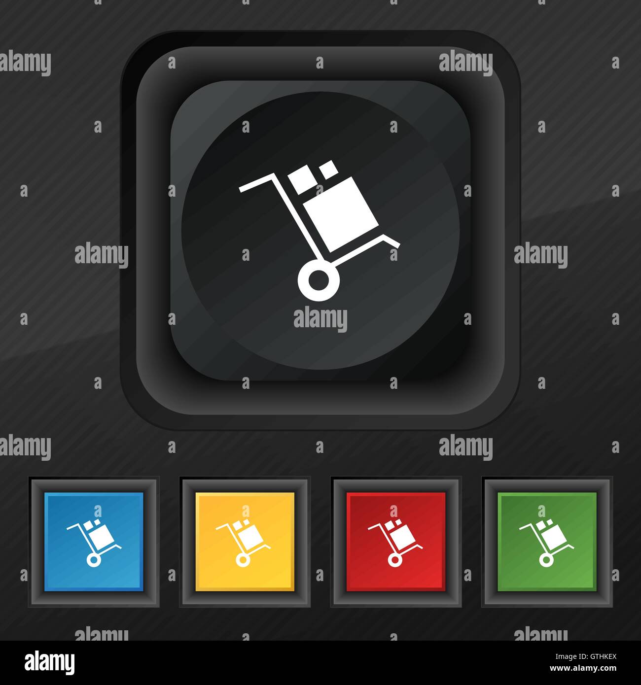 loader Icon symbol. Set of five colorful, stylish buttons on black ...