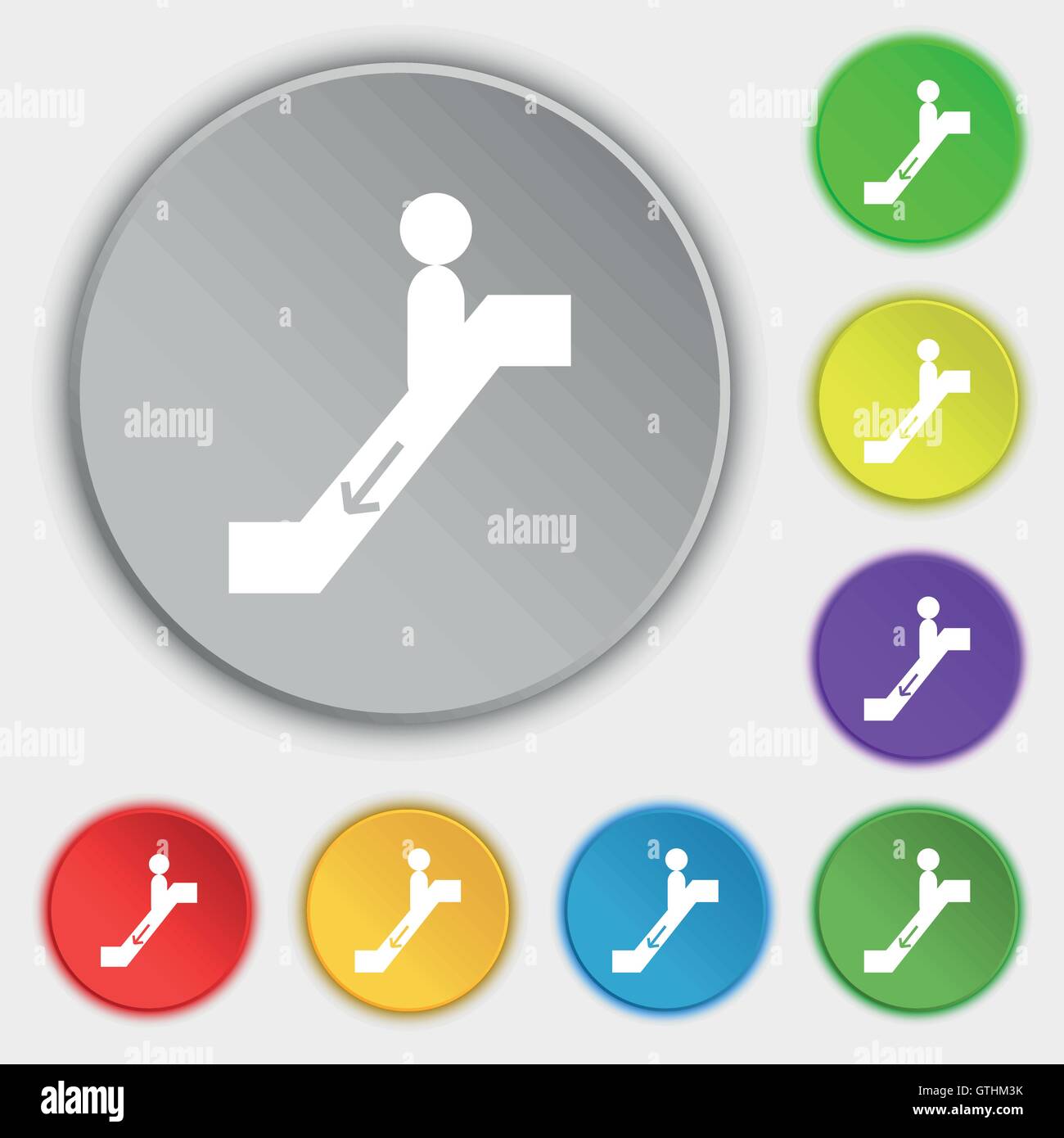 escalator down Icon sign. Symbol on eight flat buttons. Vector Stock ...