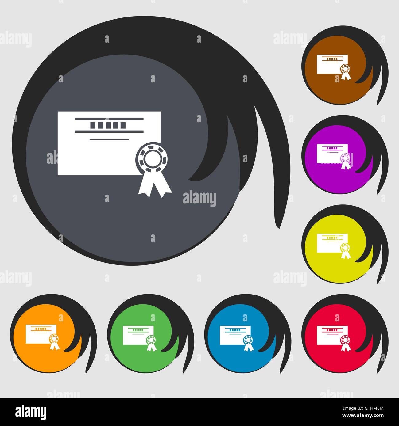 certificate icon sign. Symbols on eight colored buttons. Vector Stock ...