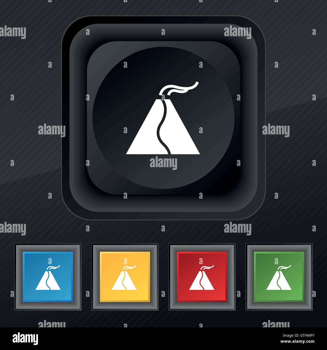 active erupting volcano icon symbol. Set of five colorful, stylish ...