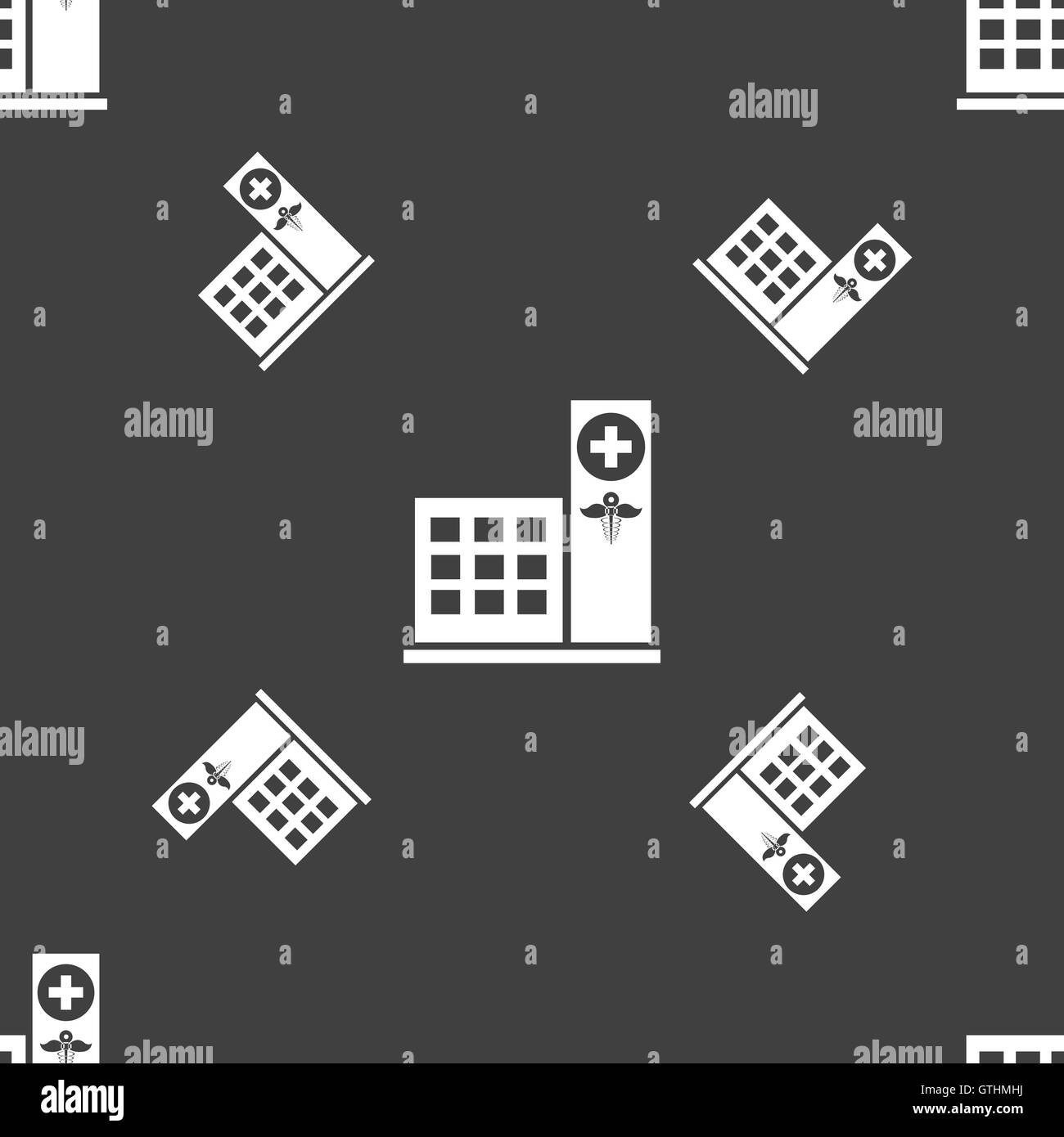 Hospital icon sign. Seamless pattern on a gray background. Vector Stock ...