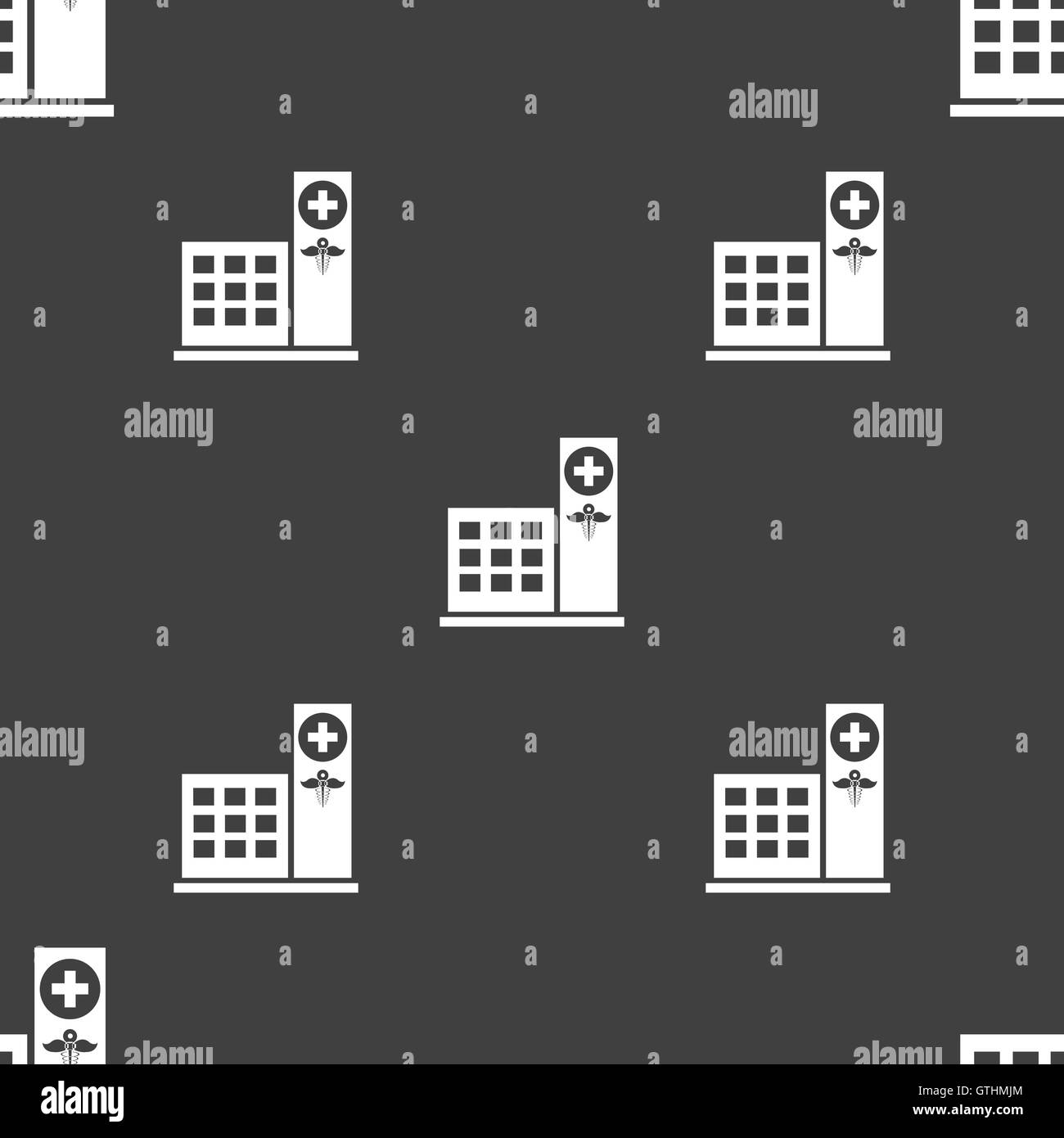 Hospital icon sign. Seamless pattern on a gray background. Vector Stock ...