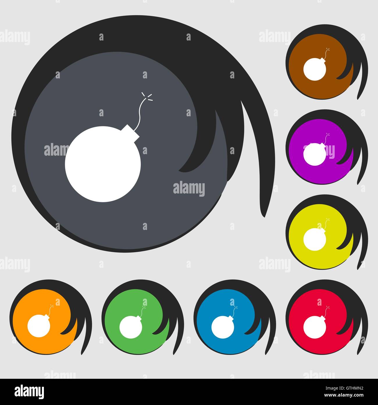 bomb icon sign. Symbols on eight colored buttons. Vector Stock Vector ...