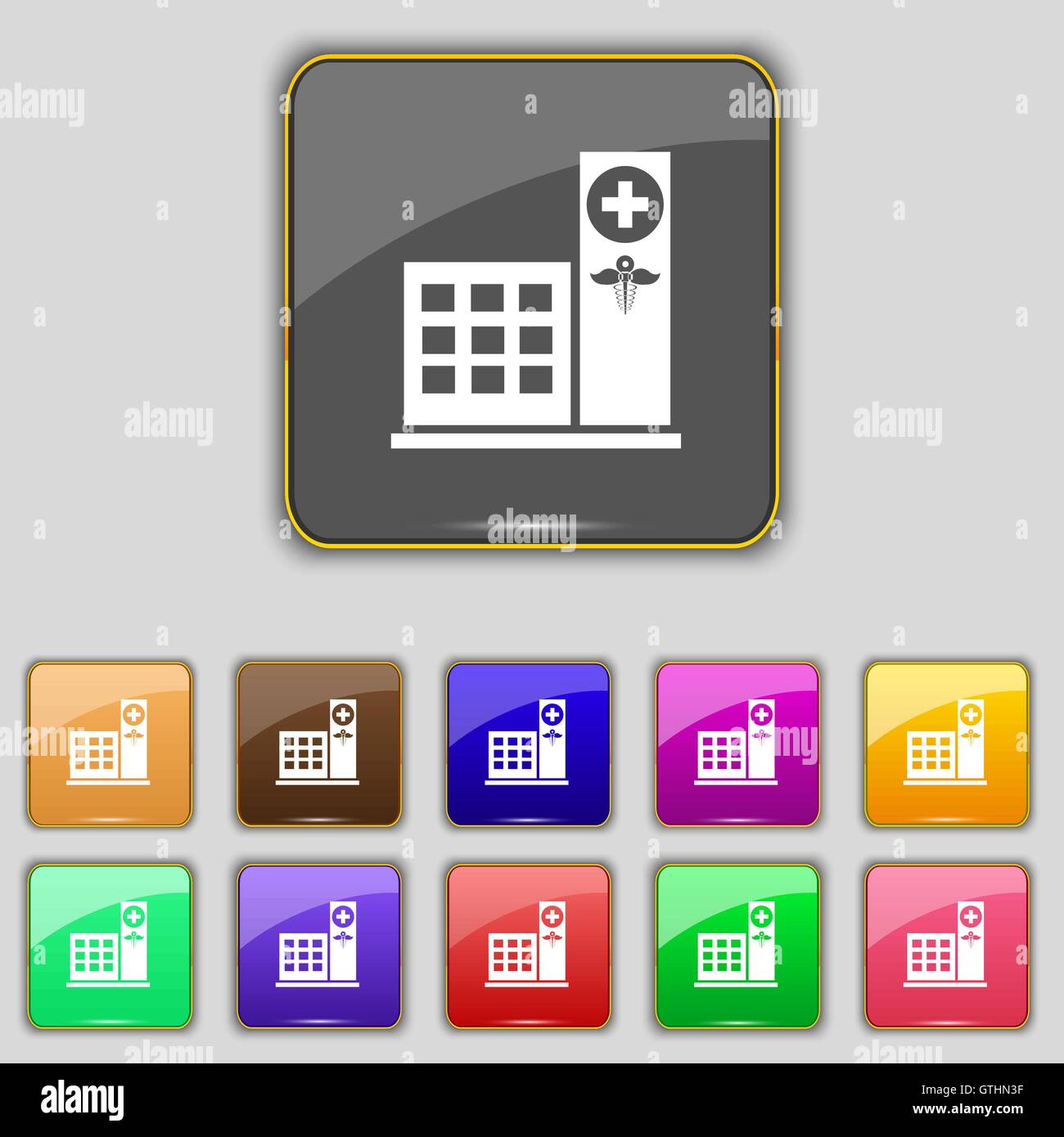 Hospital icon sign. Set with eleven colored buttons for your site ...