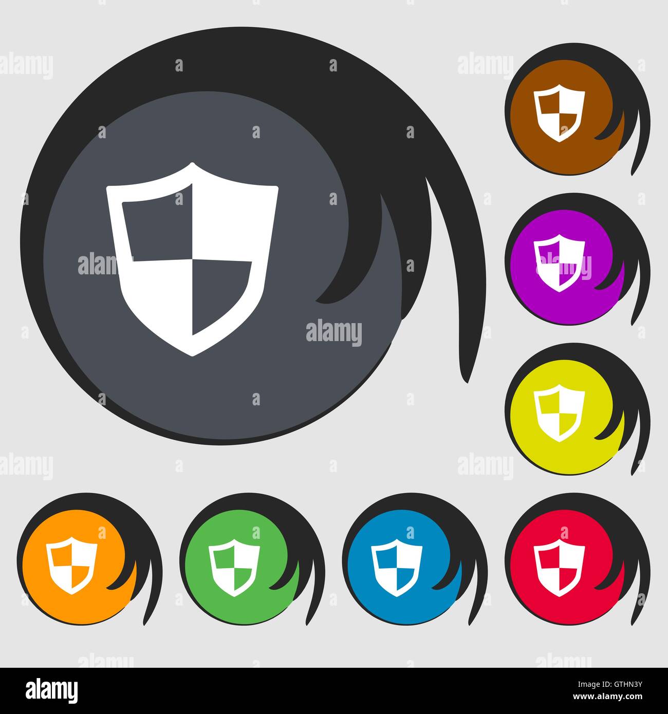 shield icon sign. Symbols on eight colored buttons. Vector Stock Vector ...
