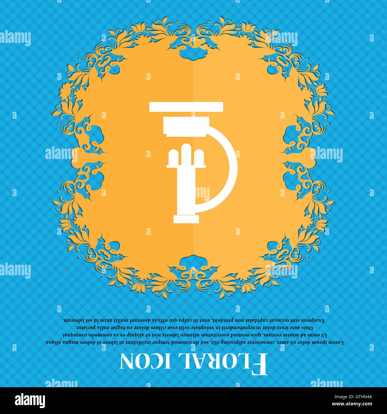 Microscope icon icon. Floral flat design on a blue abstract background ...