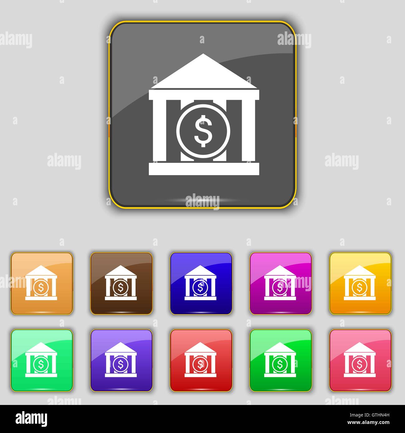 bank vector icon sign. Set with eleven colored buttons for your site ...