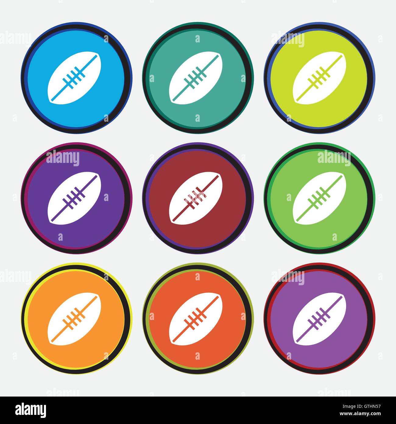 American Football icon sign. Nine multi colored round buttons. Vector ...