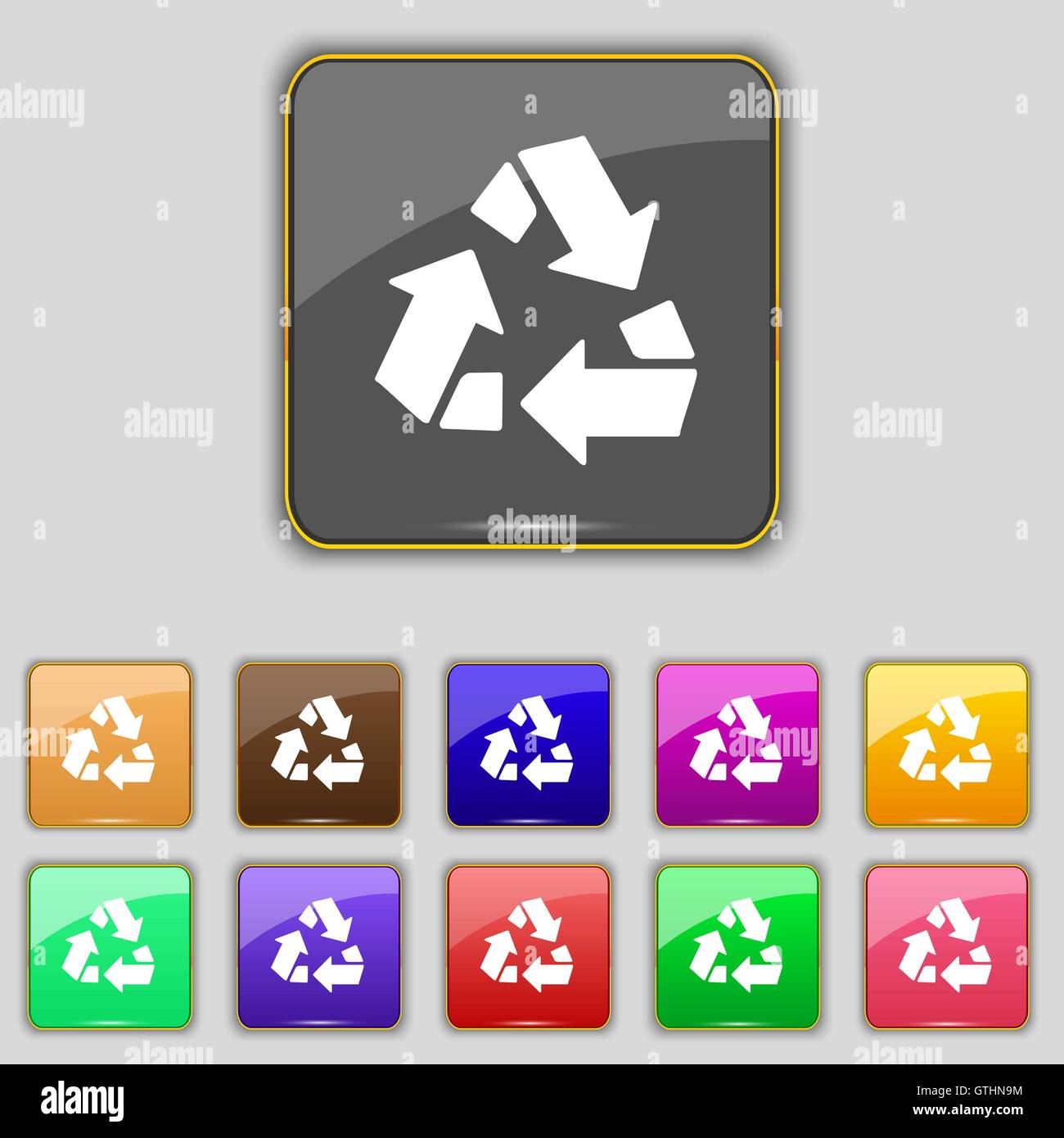 Recycle icon sign. Set with eleven colored buttons for your site ...