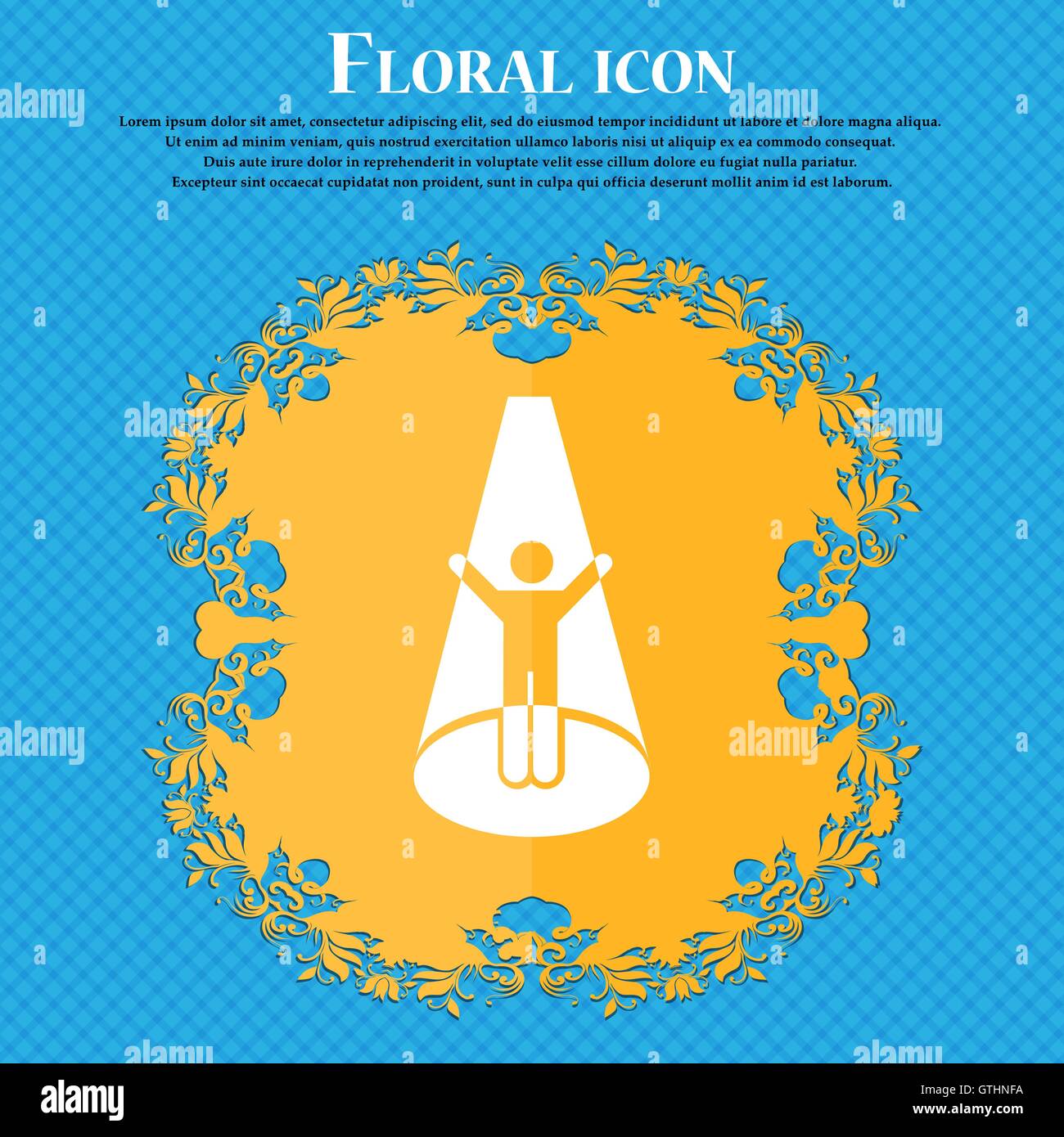 Spotlight icon icon. Floral flat design on a blue abstract background ...
