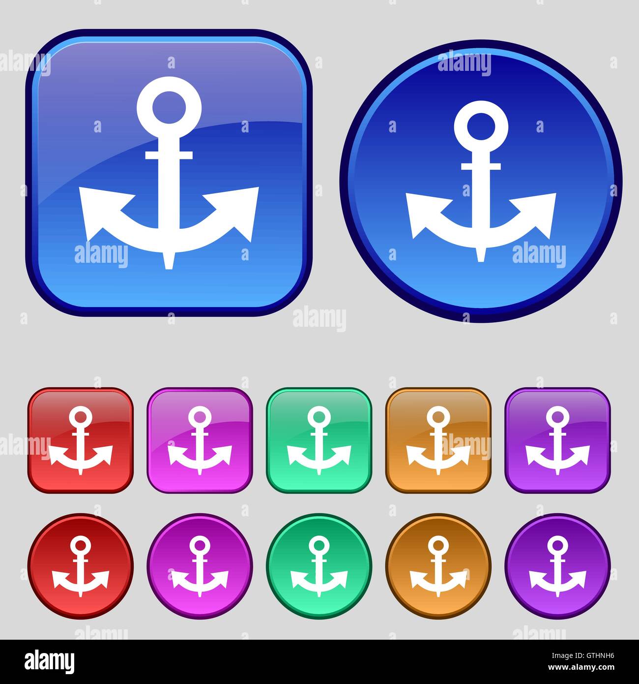 anchor Icon sign. A set of twelve vintage buttons for your design. Vector Stock Vector Image ...