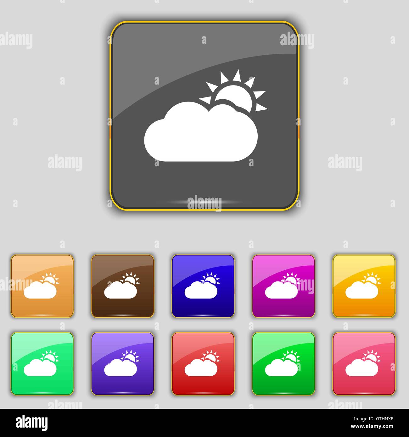 Partly Cloudy icon sign. Set with eleven colored buttons for your site ...