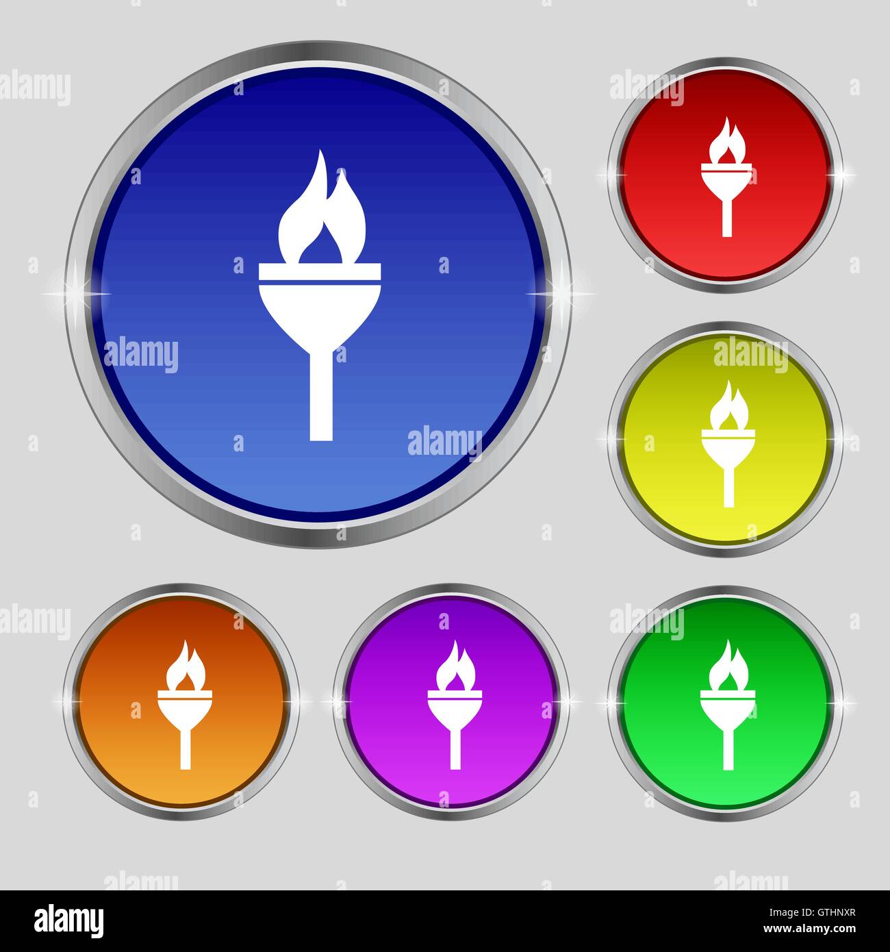 Torch icon sign. Round symbol on bright colourful buttons. Vector Stock ...