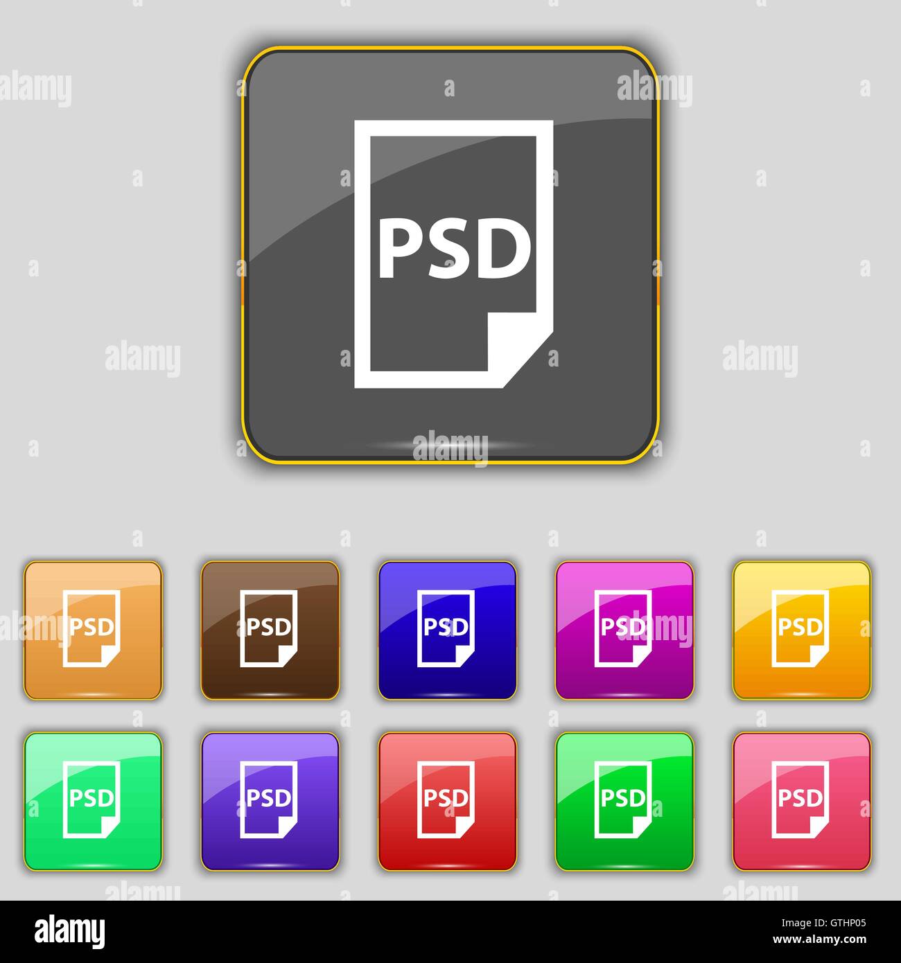 PSD Icon sign. Set with eleven colored buttons for your site. Vector ...