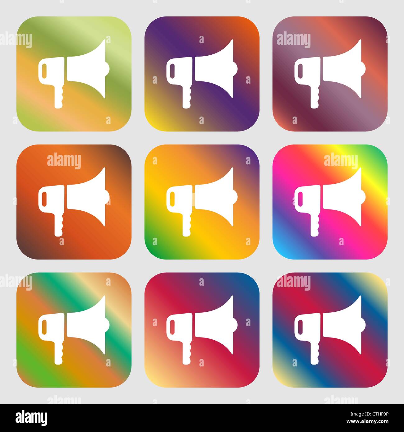 megaphone icon . Nine buttons with bright gradients for beautiful ...