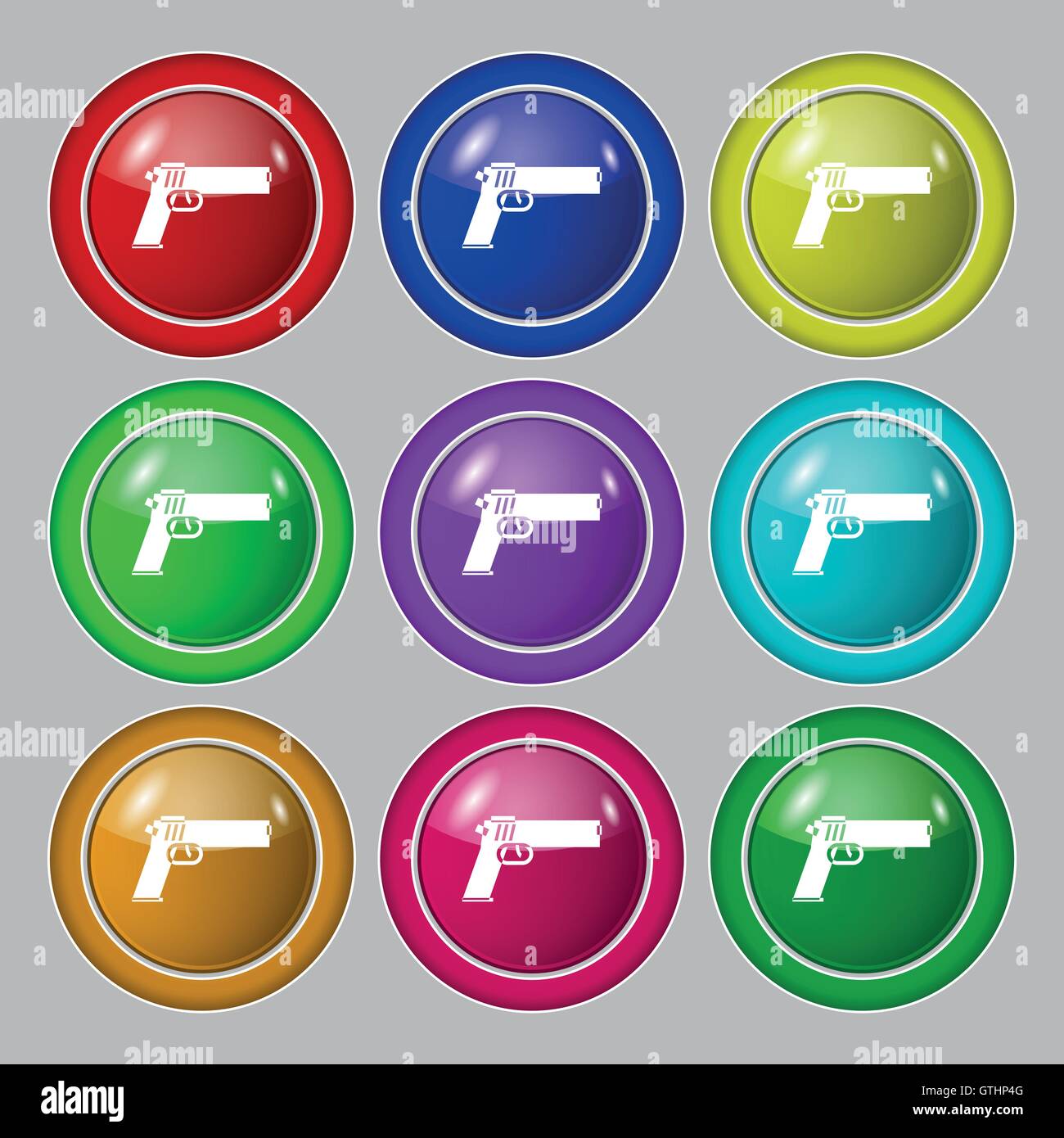 Gun icon sign. symbol on nine round colourful buttons. Vector Stock ...