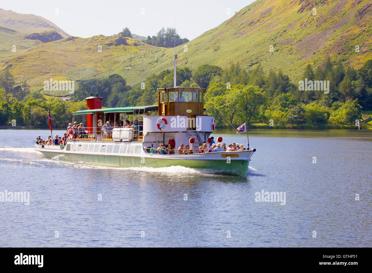Tourists enjoying a cruise aboard an Ullswater Steamer. Howtown Wyke ...