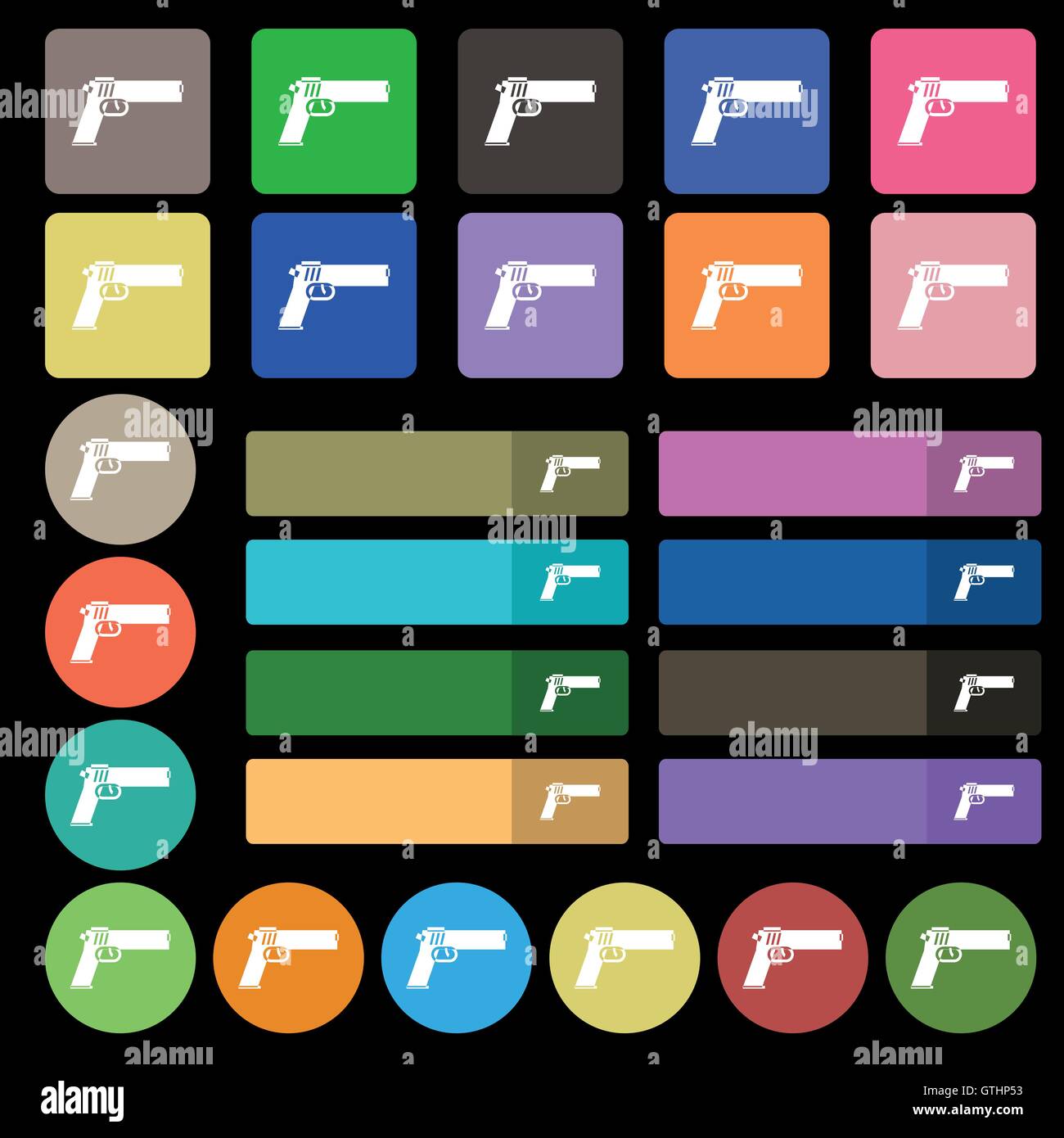Gun icon sign. Set from twenty seven multicolored flat buttons. Vector ...