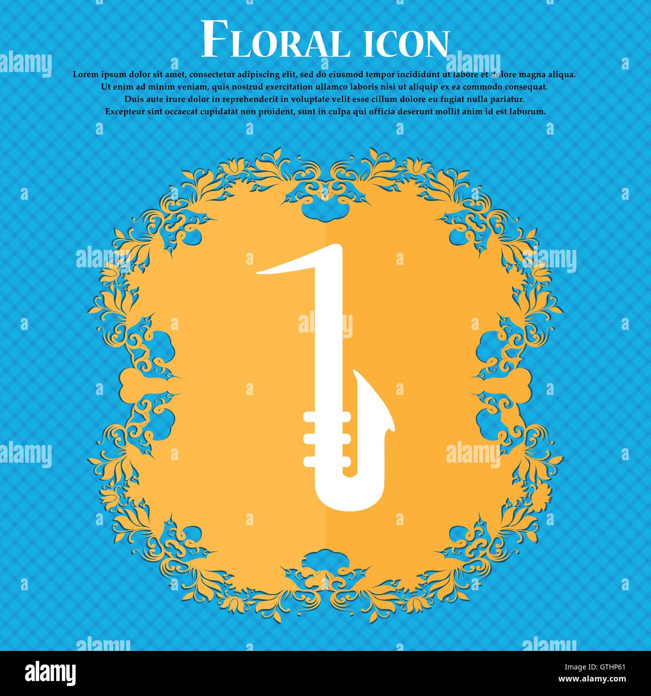 Saxophone icon icon. Floral flat design on a blue abstract background ...