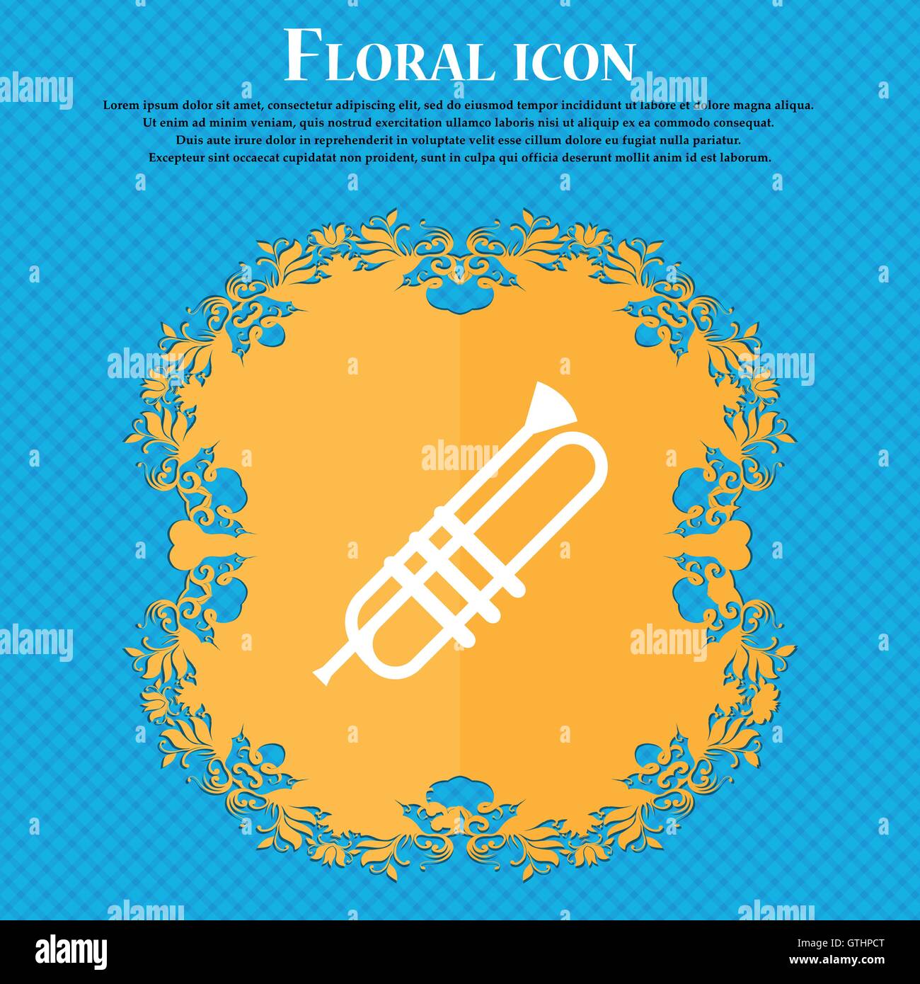 Trumpet icons icon. Floral flat design on a blue abstract background ...