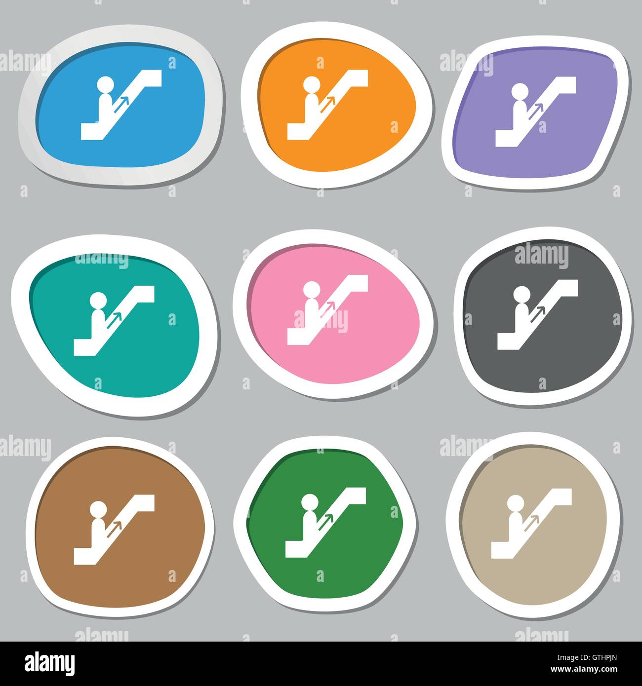 escalator icon symbols. Multicolored paper stickers. Vector Stock ...