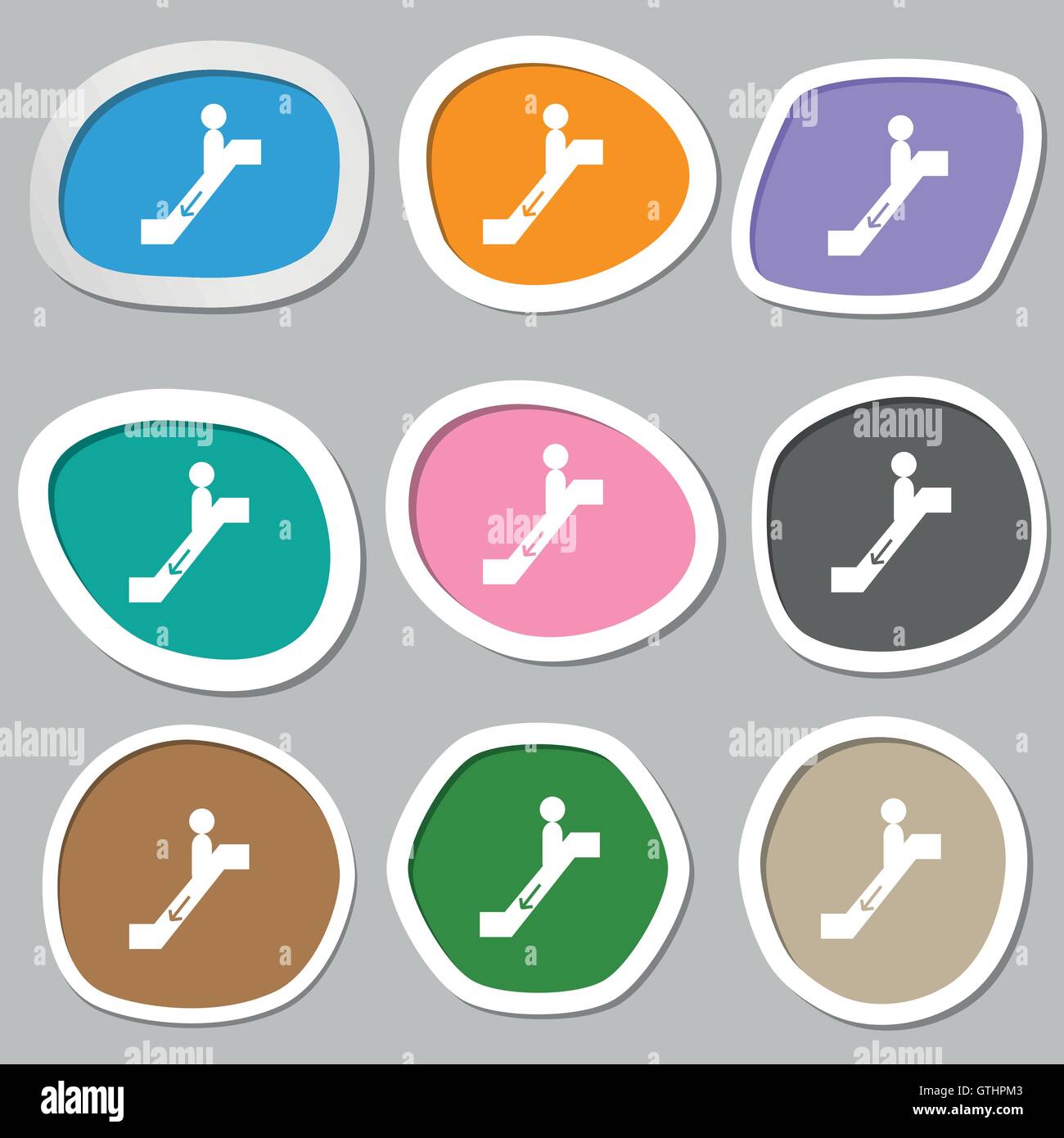 escalator down Icon symbols. Multicolored paper stickers. Vector Stock ...