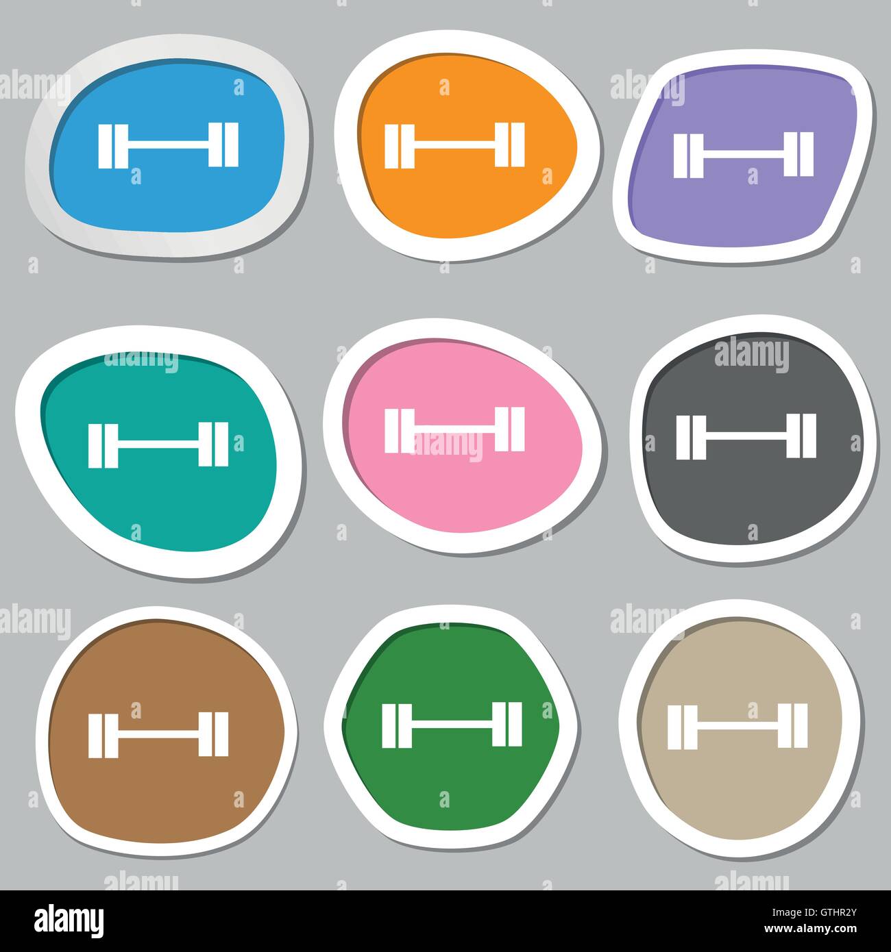 Dumbbell icon symbols. Multicolored paper stickers. Vector Stock Vector ...