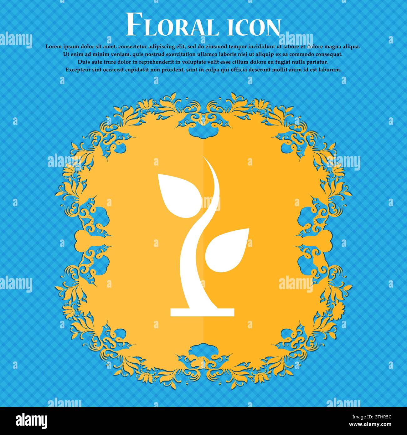sprout icon icon. Floral flat design on a blue abstract background with ...