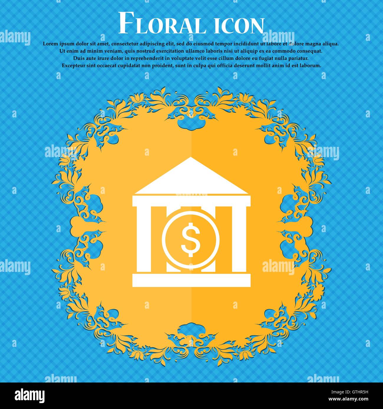 bank vector icon icon. Floral flat design on a blue abstract background ...