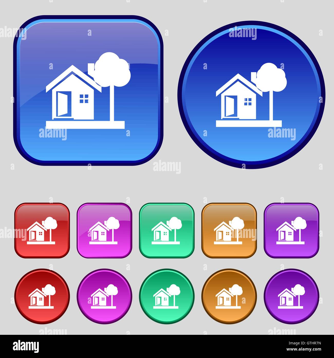 house icon sign. A set of twelve vintage buttons for your design ...