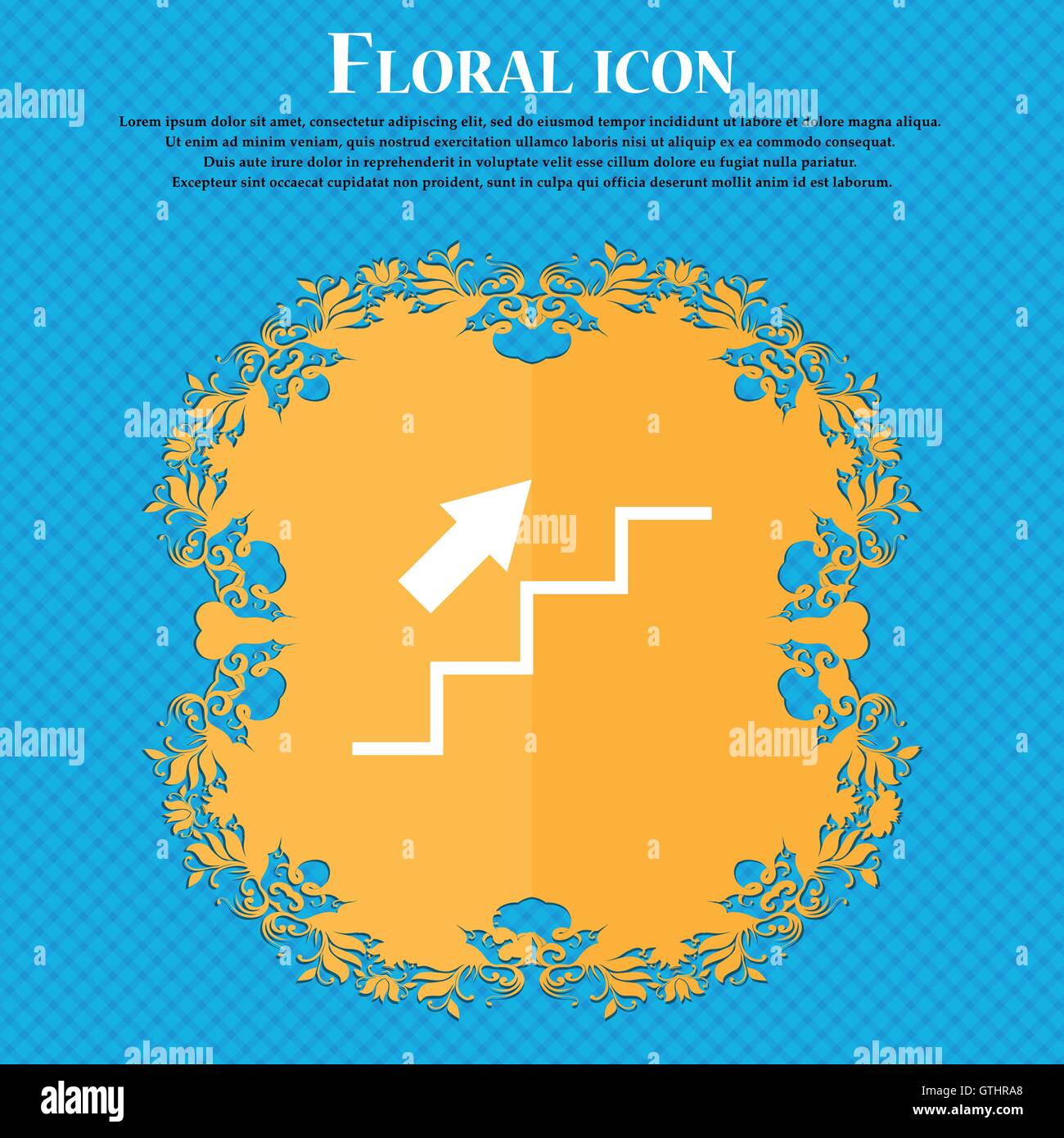 Stairs going up icon icon. Floral flat design on a blue abstract ...