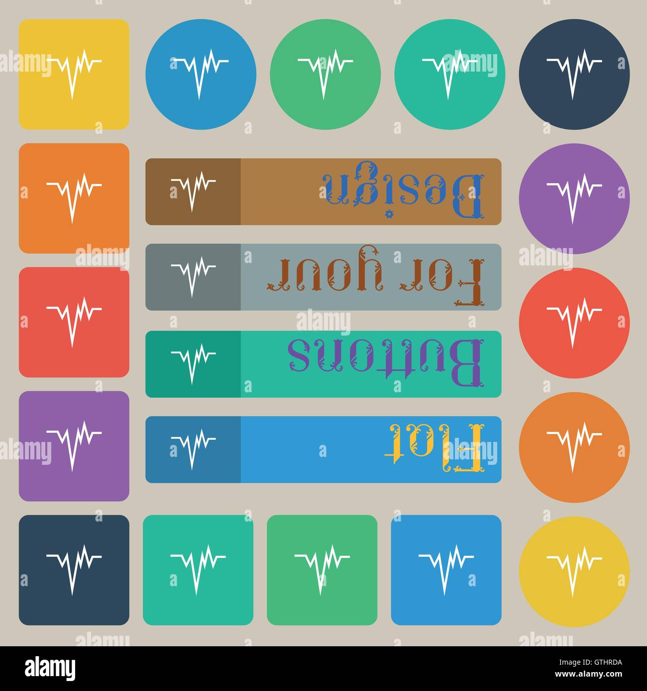 pulse Icon sign. Set of twenty colored flat, round, square and ...