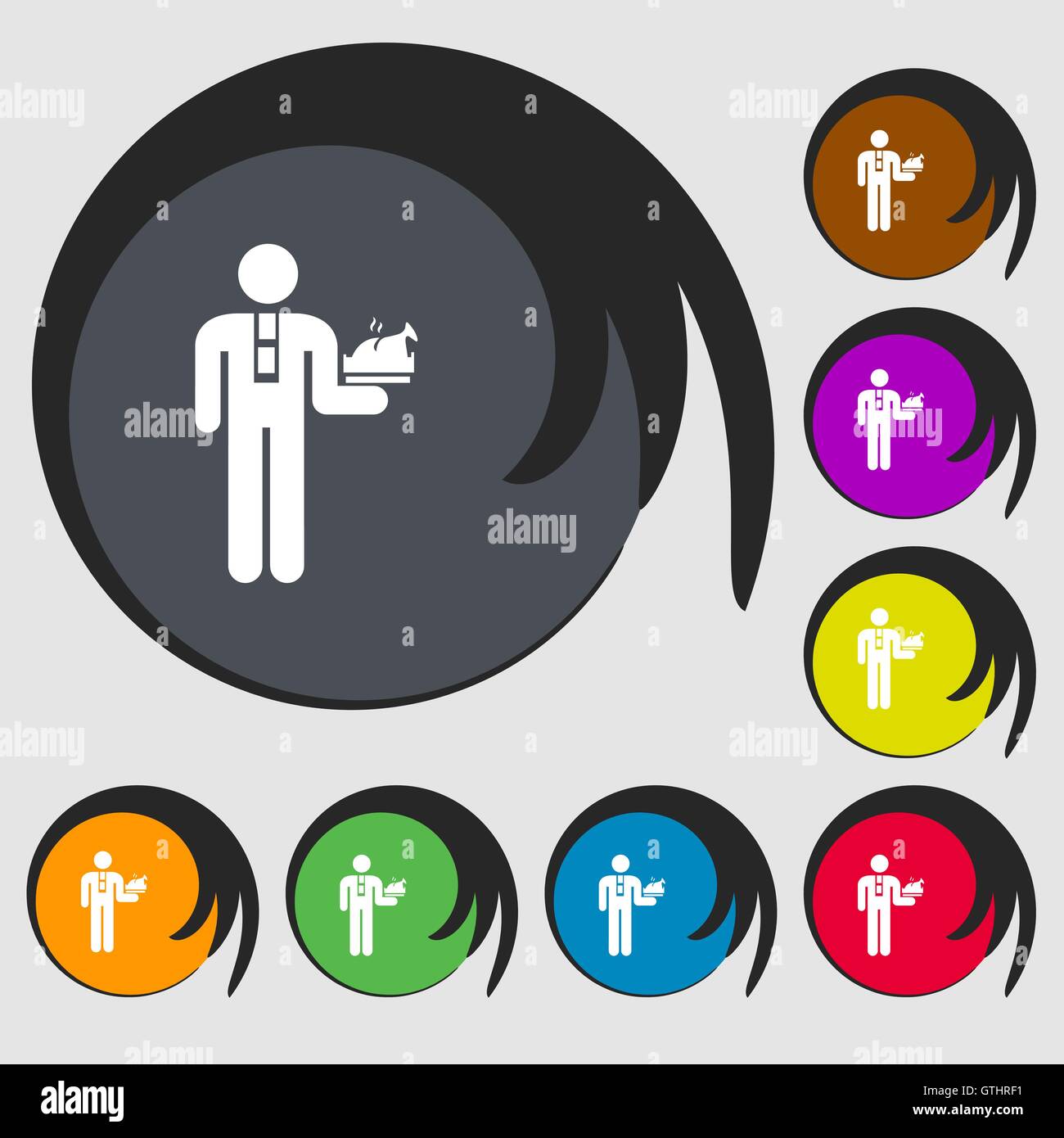 Waiter icon sign. Symbols on eight colored buttons. Vector Stock Vector ...