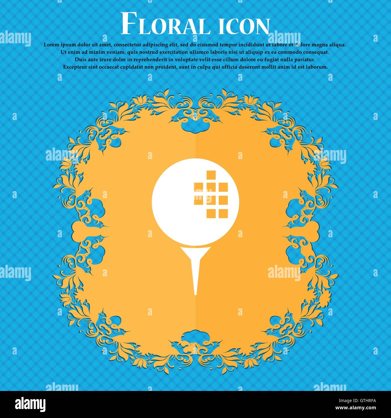Golf icon icon. Floral flat design on a blue abstract background with ...