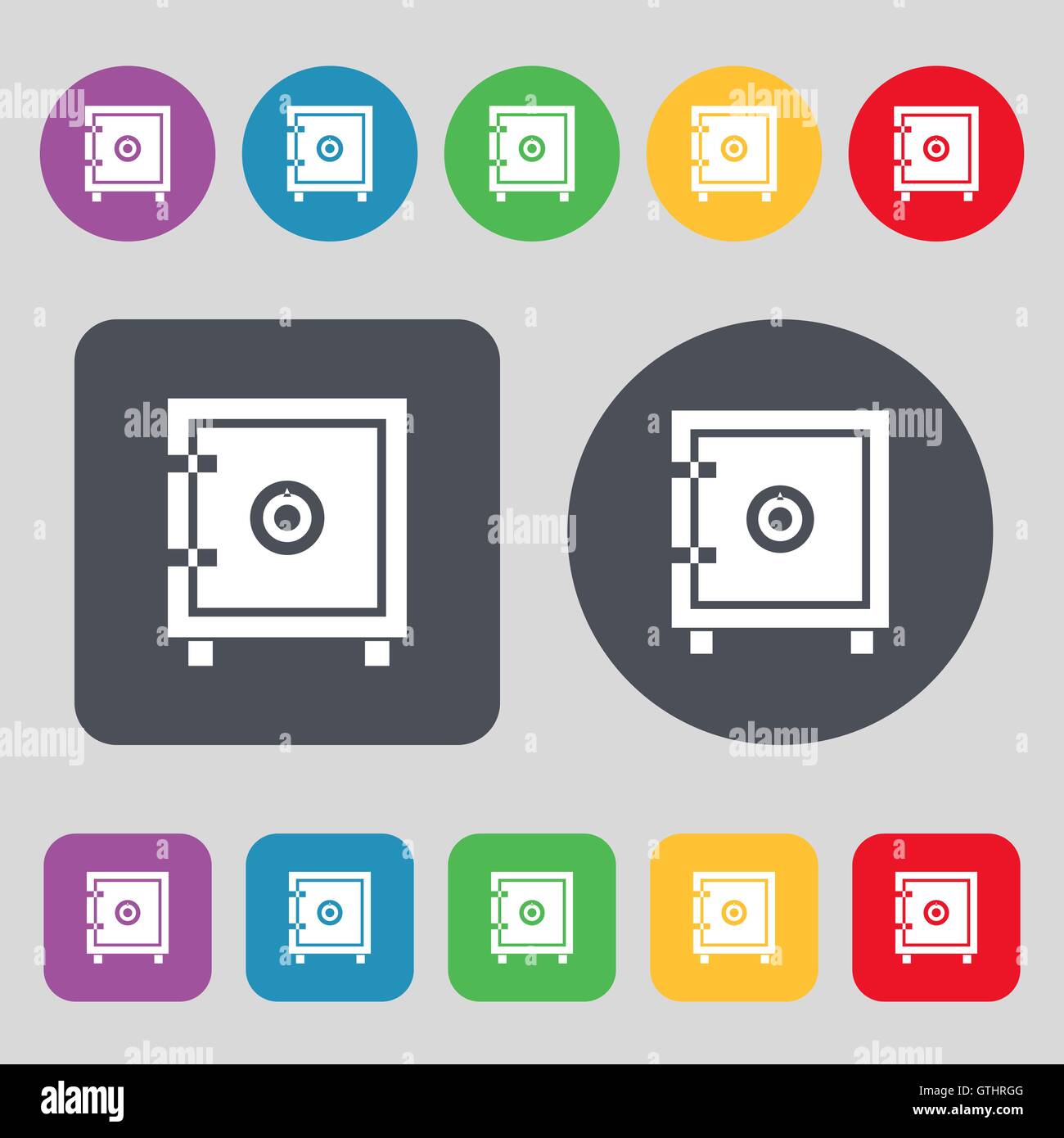 Safe money icon sign. A set of 12 colored buttons. Flat design. Vector ...