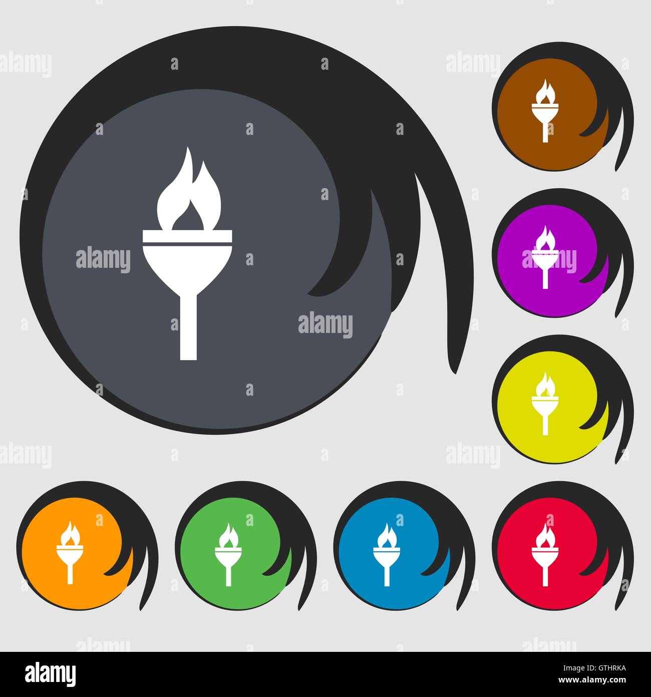 Torch icon sign. Symbols on eight colored buttons. Vector Stock Vector ...
