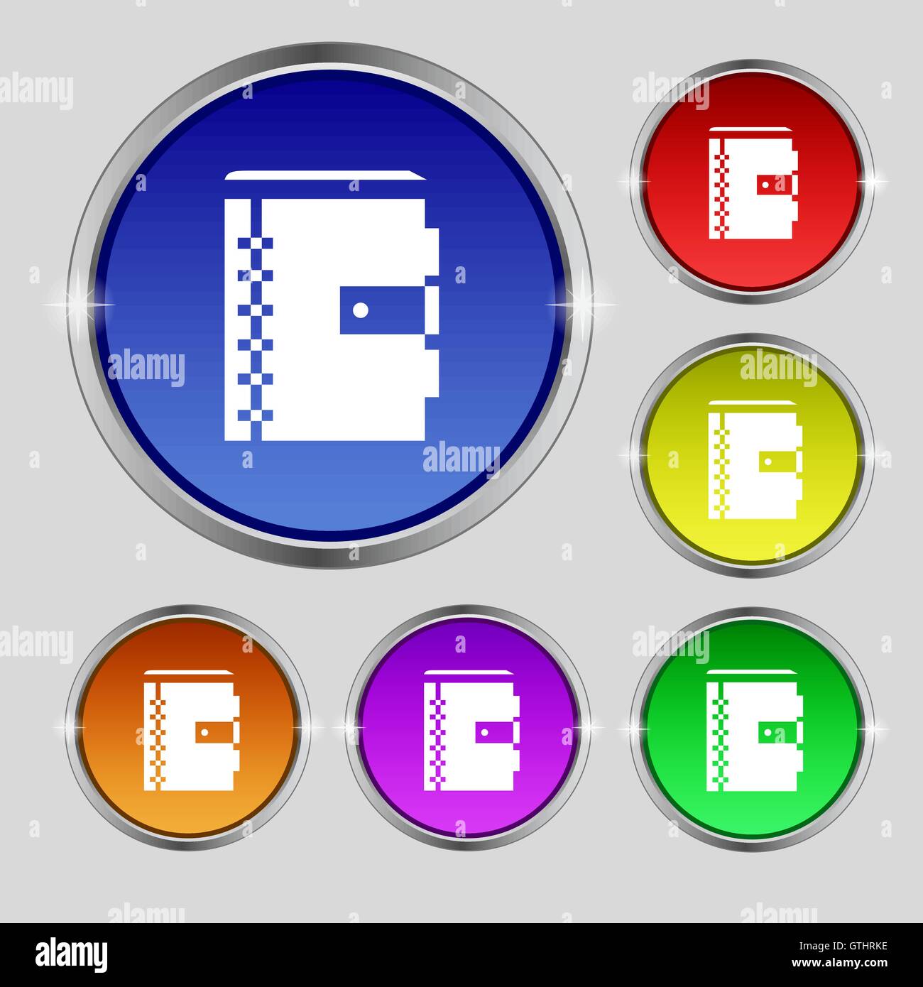 notebook icon sign. Round symbol on bright colourful buttons. Vector ...